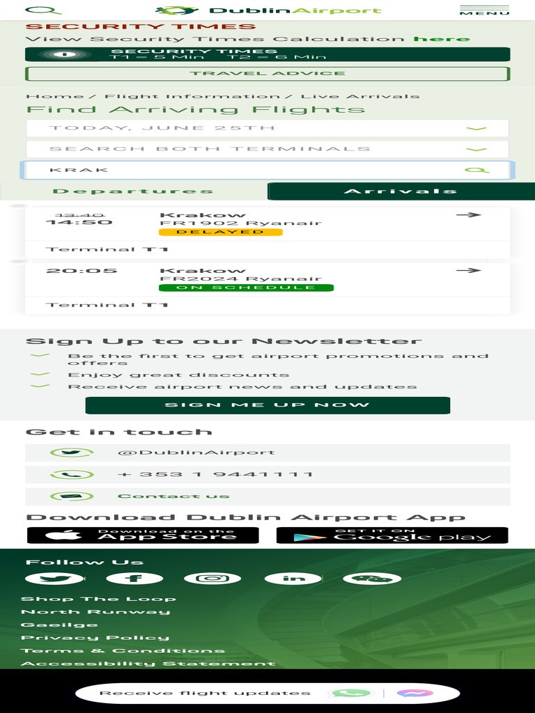 Live Arrivals and Status Updates Dublin Airport | PDF