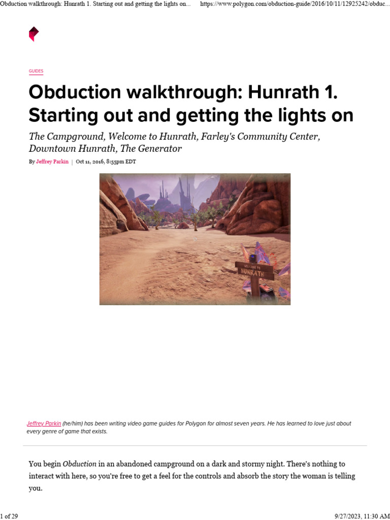 Obduction Walkthrough Hunrath 1. Starting Out and Getting The Lights On ...