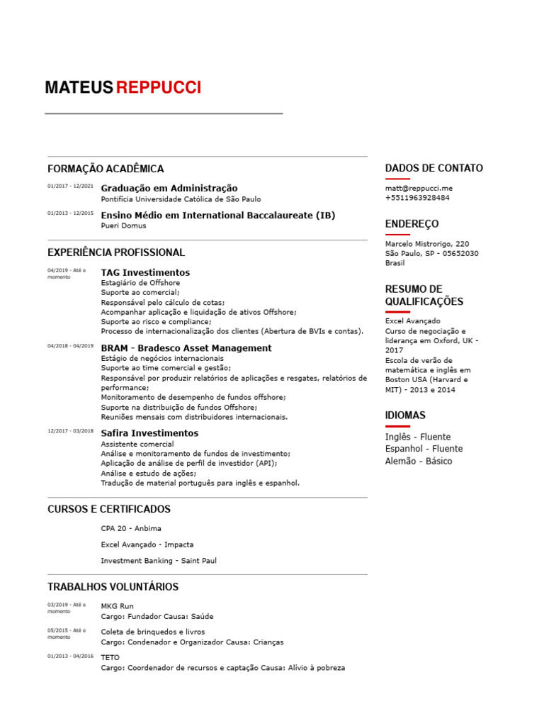 CV - Mateus Reppucci - Port | PDF