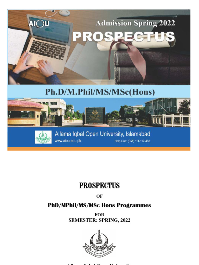 PHD, MPhil, MSC & MS Prospectus Spring-2022 | PDF