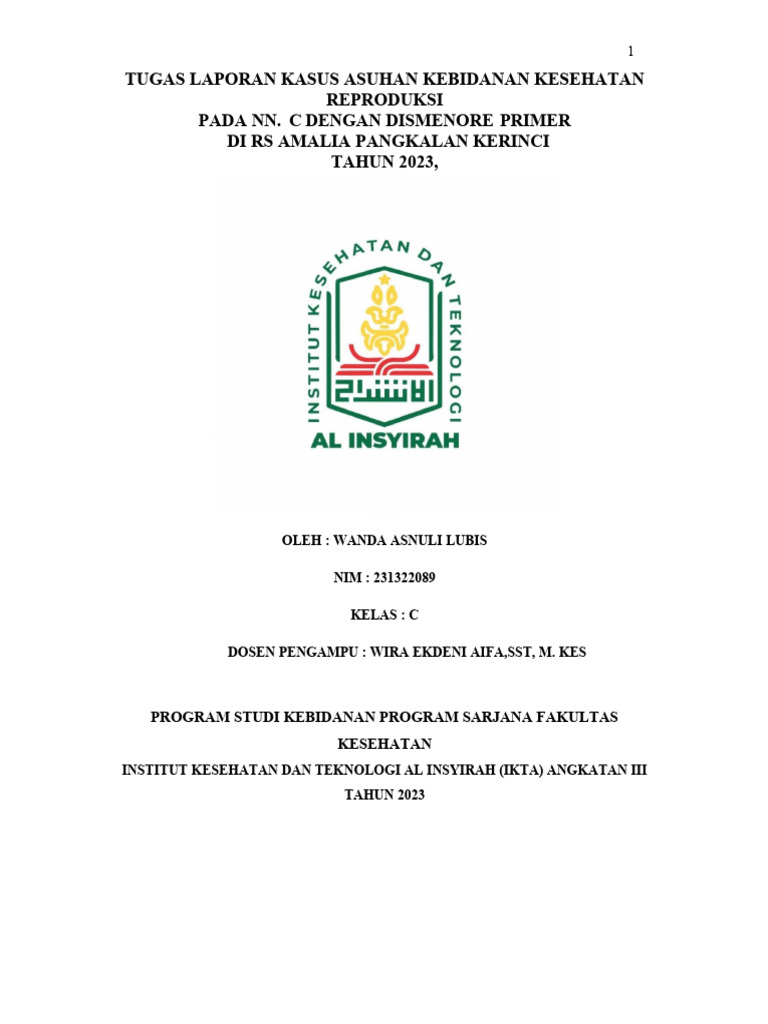 Asuhan Kebidanan Dismenore Primer 2023 | PDF