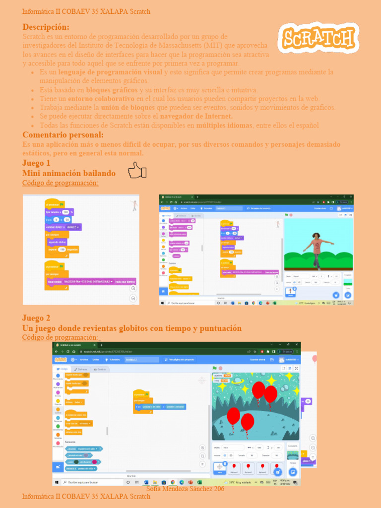 Bitacora 2 - Scratch Informatica 2 | PDF