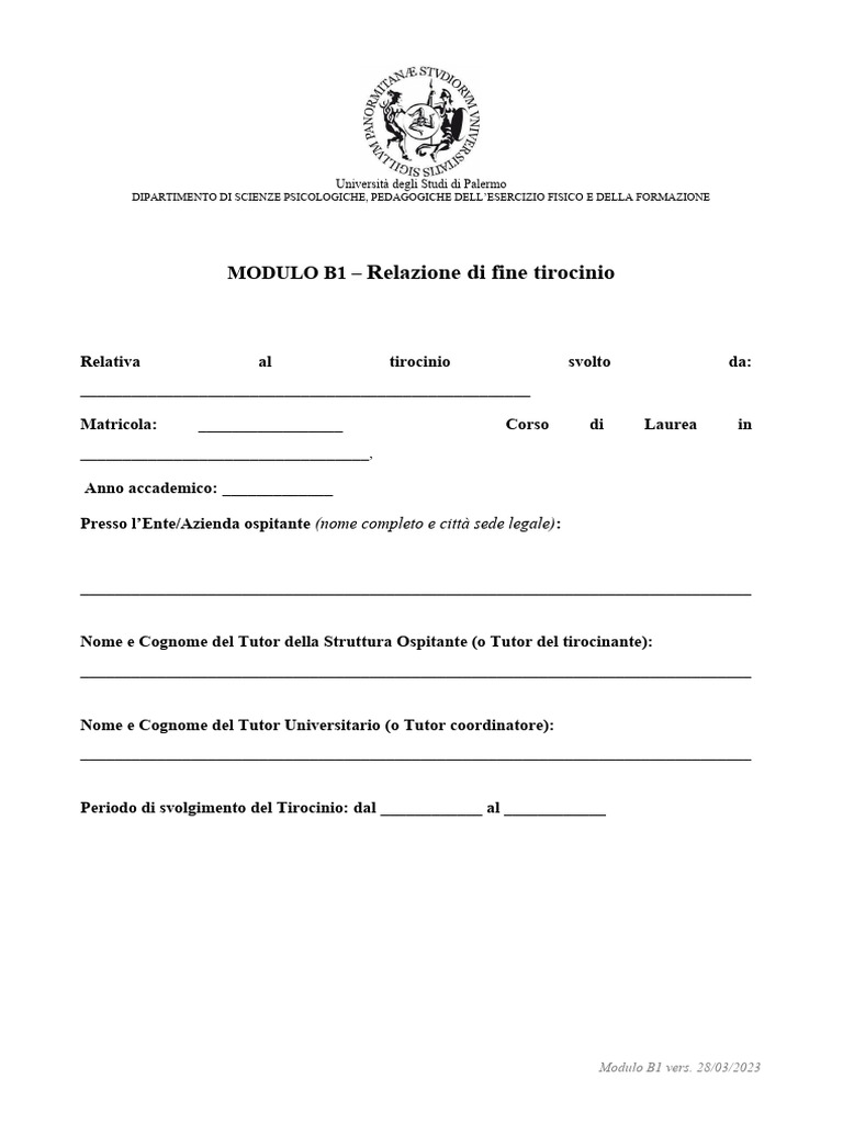 Modulo-B1 Relazione Tirocinio Rev2 | PDF