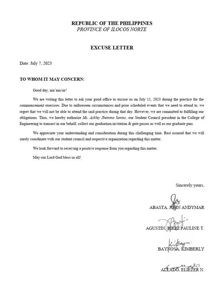 EXCUSE LETTER (OSAS) | PDF
