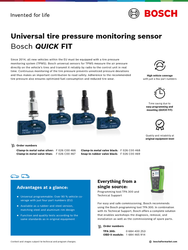 Factsheet Bosch Quick Fit Tpms en | PDF