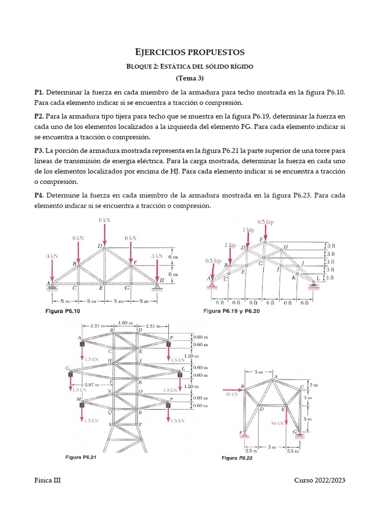 Problemas Propuestos Estática Del Sólido Rígido (Tema 3) | PDF | Braguero | Fuerza