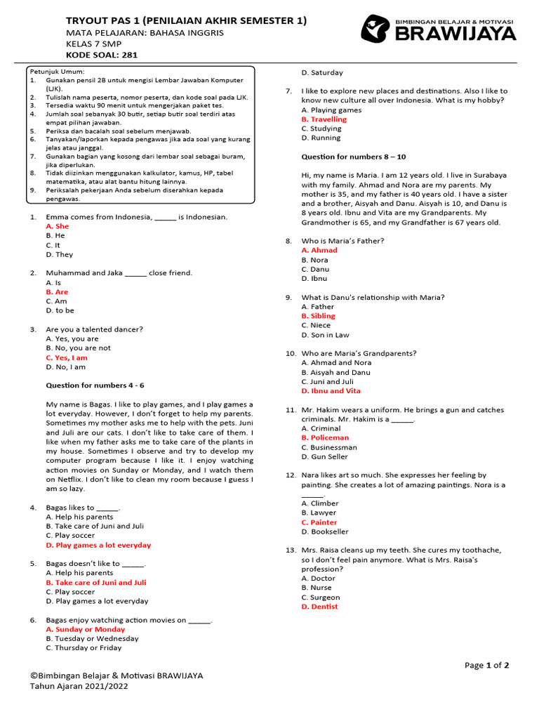 Soal Tryout 7 SMP (Kunci Jawaban) | PDF Soal Tryout 7 SMP (Kunci Jawaban) | PDF