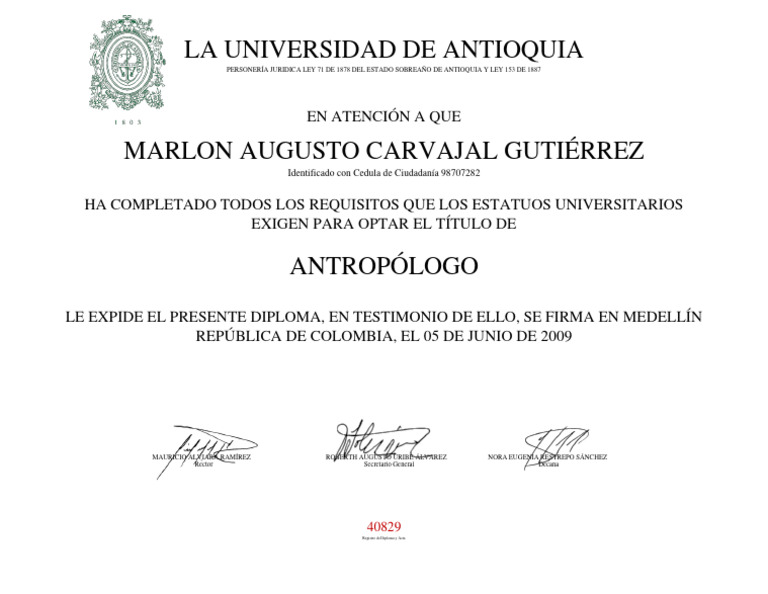 Diploma de Antropólogo UDEA | PDF