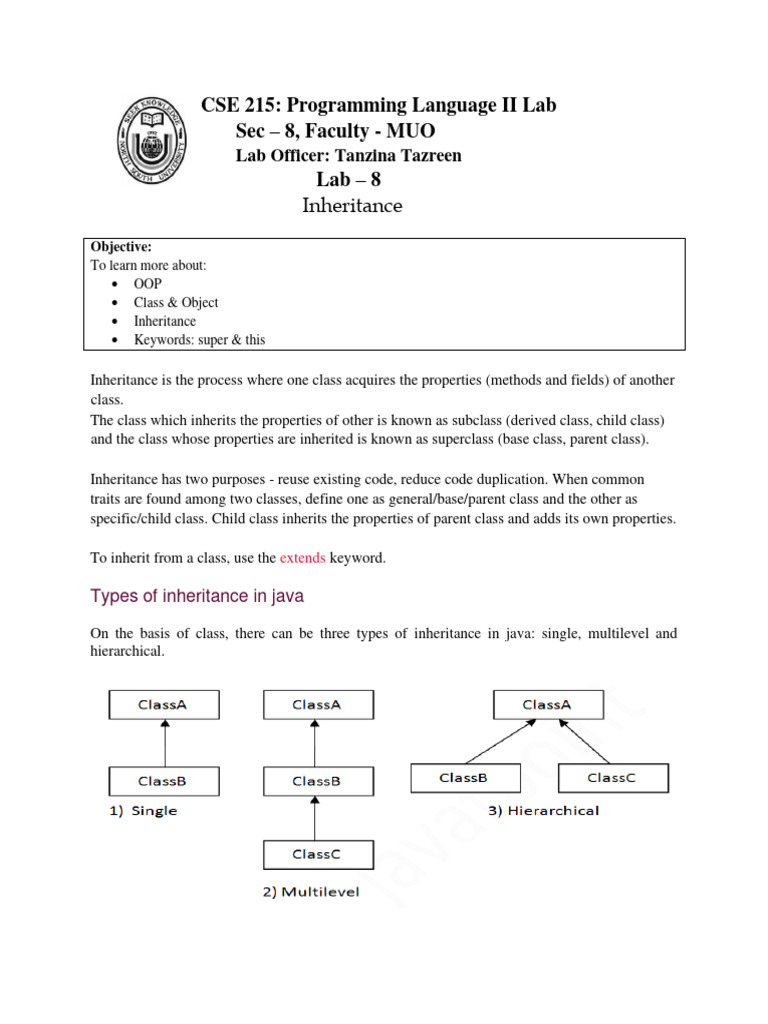 Cse 215lab 8 Pdf Inheritance Object Oriented Programming