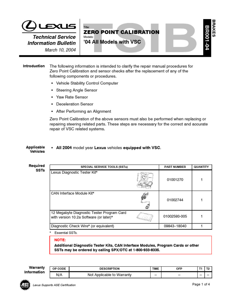 Lexus Zero Point Calibration Unsecure Print | PDF