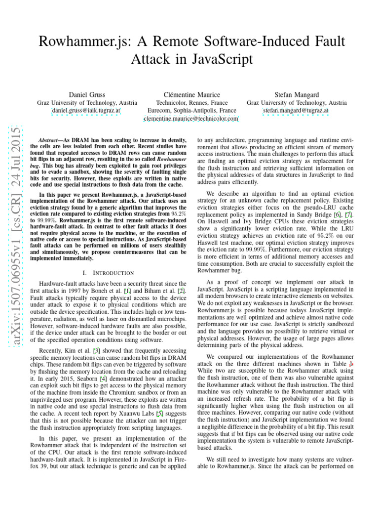 Rowhammer - Js - A Remote Software-Induced Fault Attack in JavaScript ...