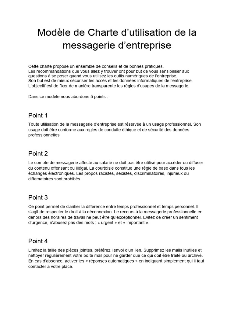 Modele Gratuit Charte Utilisation Messagerie | PDF Modele Gratuit Charte Utilisation Messagerie | PDF
