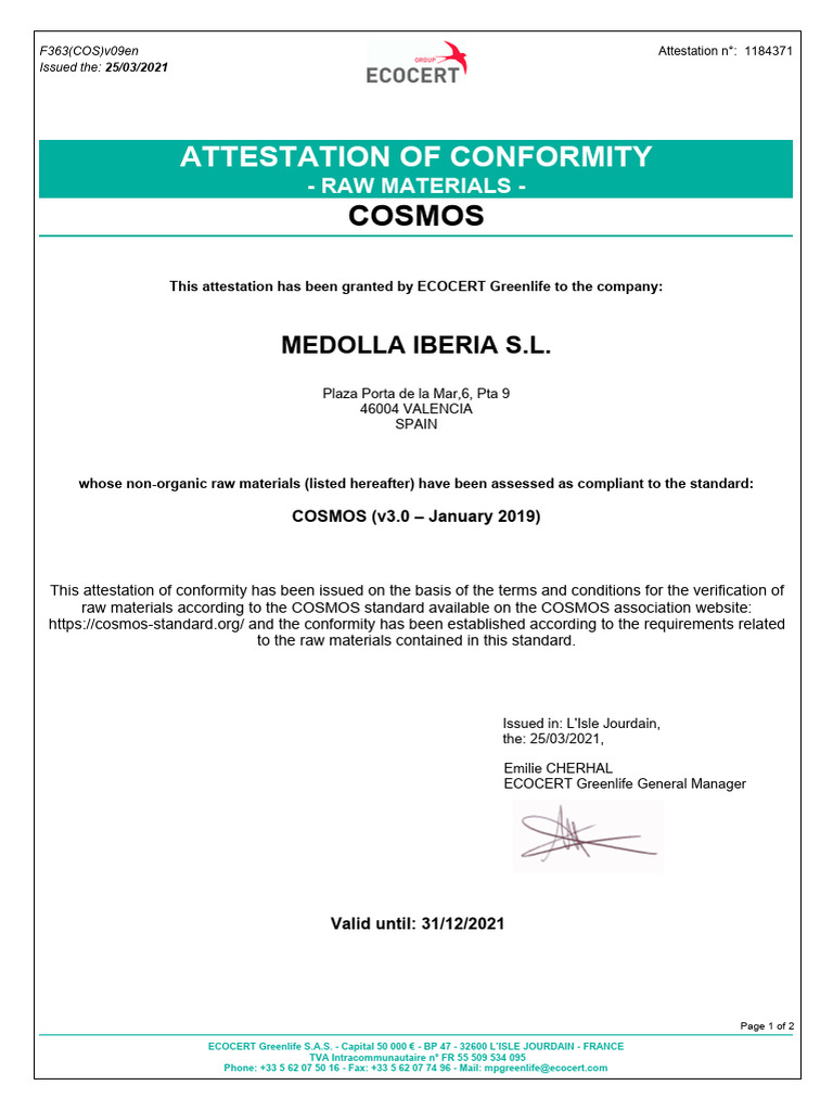 Cosmos Certificate 2021 | PDF