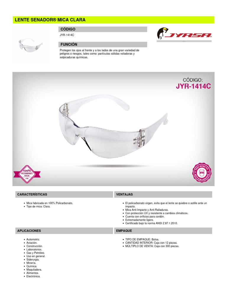 Lente Senador® Mica Clara: Código | PDF