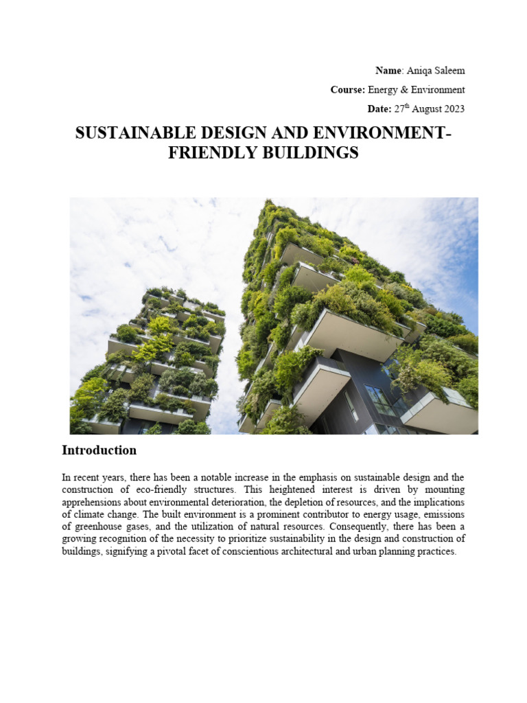 Aniqa Saleem-Sustainable Design | PDF | Green Building | Sustainable Design