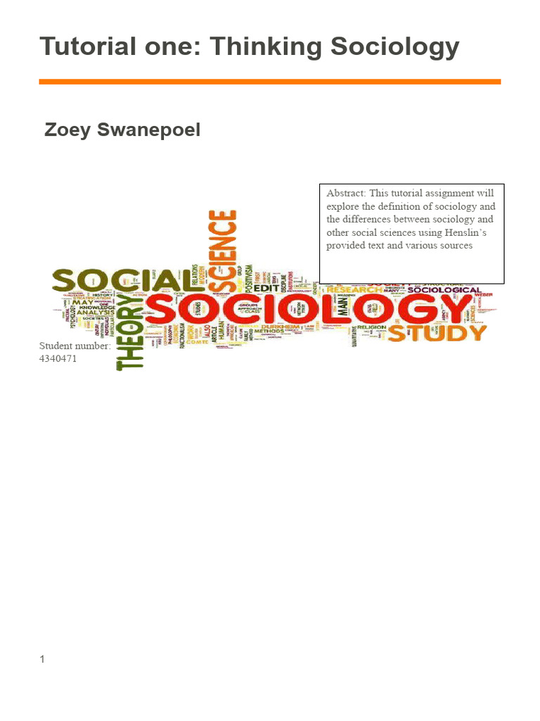Tutorial One: Thinking Sociology: Zoey Swanepoel | PDF | Social ...