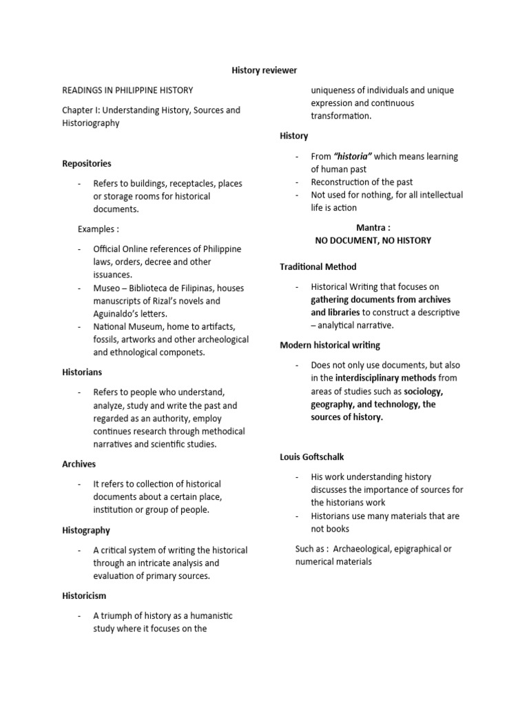 History Reviewer | PDF | Primary Sources | Historian