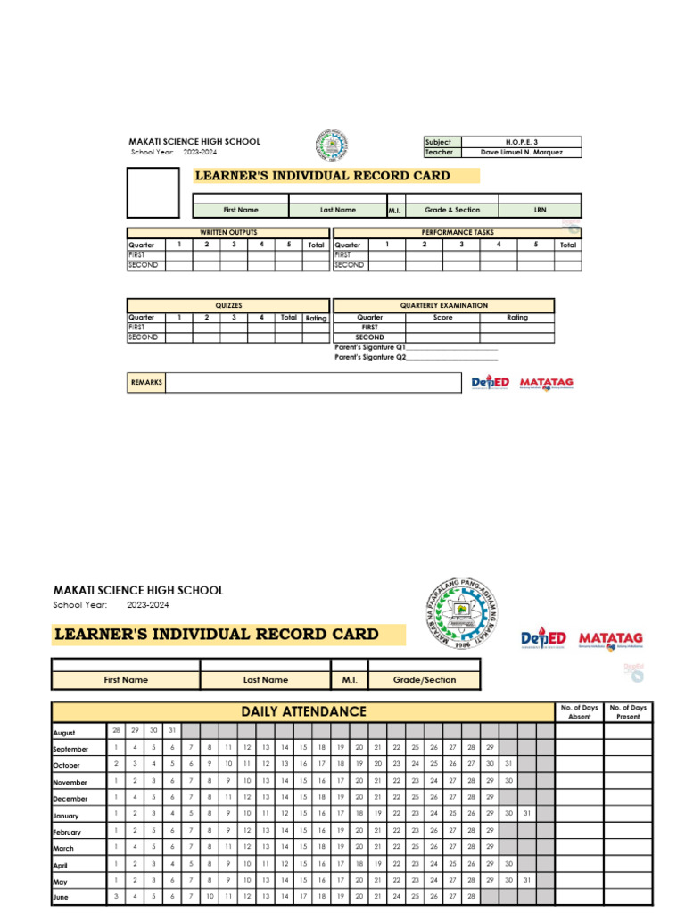 Learners Individual Record Card | PDF