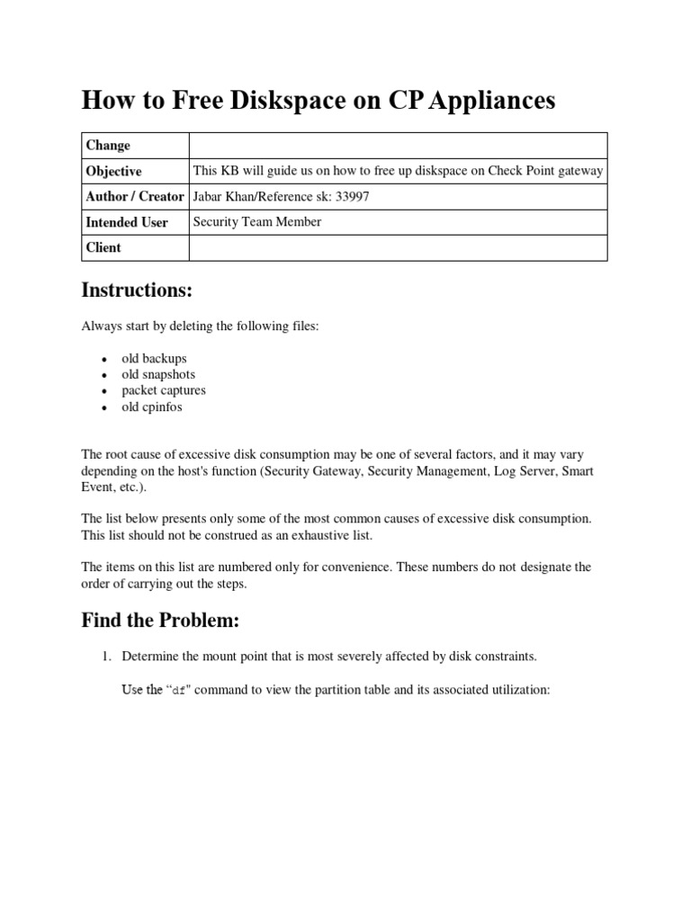 Cleanup (Freeup Space) Checkpoint Firewall | PDF