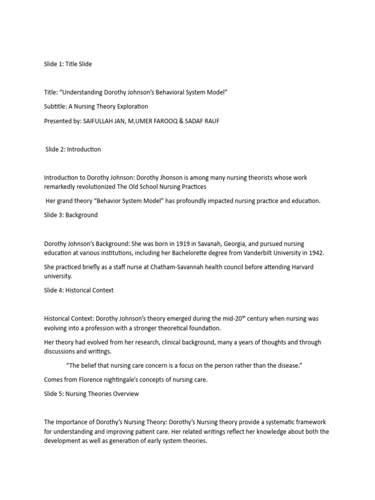 Behavioral System Model | PDF | Nursing | Theory