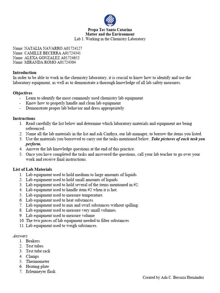Chemistry Lab Safety and Equipment Guide | PDF | Laboratories | Chemistry