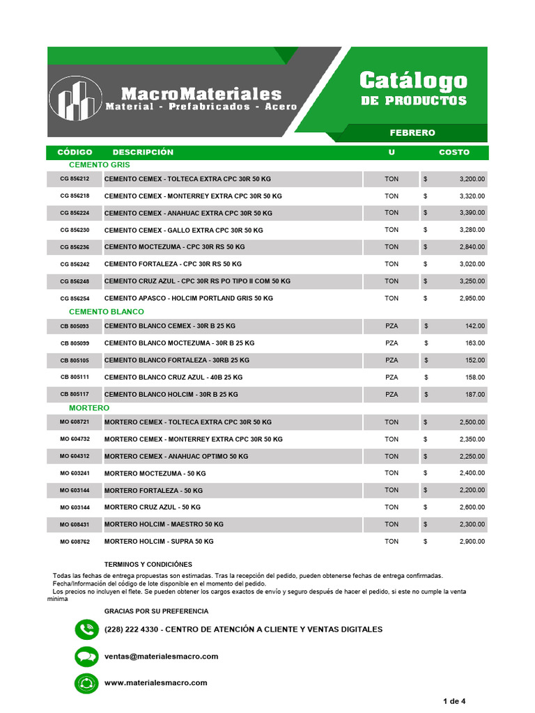 MacroMateriales - Catálogo DE COSTOS MAYO MACROMAT - Construcción | PDF