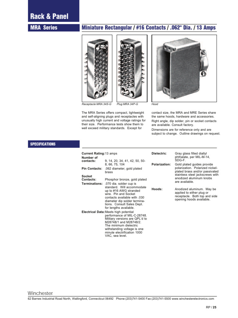Rack & Panel: MRA Series | PDF | Electrical Connector | Electromagnetism