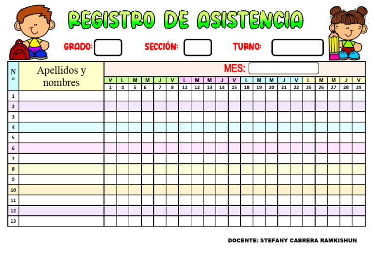 Registro de Asistencia Mes de Abril F-Maestra Lizbeth | PDF