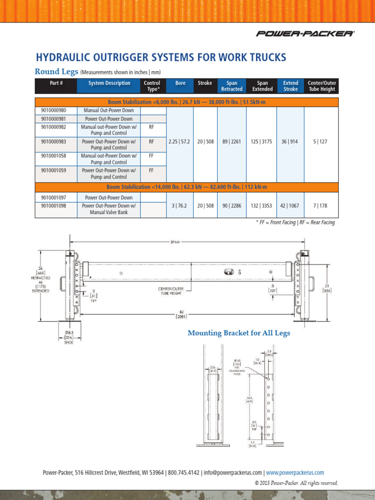 Hydraulic Outrigger Systems For Work Trucks Specification Sheet | PDF