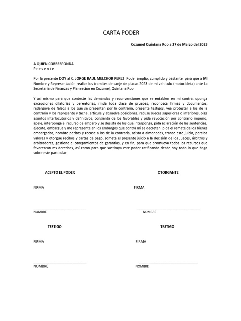 Formato Carta - Poder | PDF
