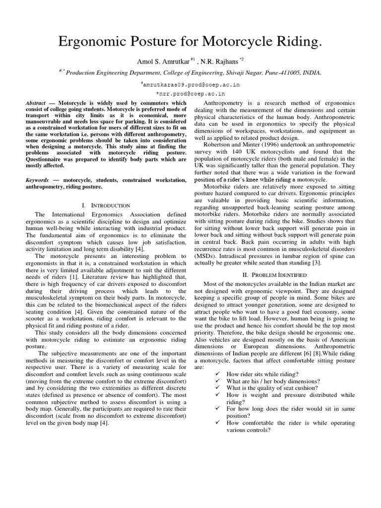 Ergonomic Posturefor Motorcycle Riding | PDF | Human Factors And ...