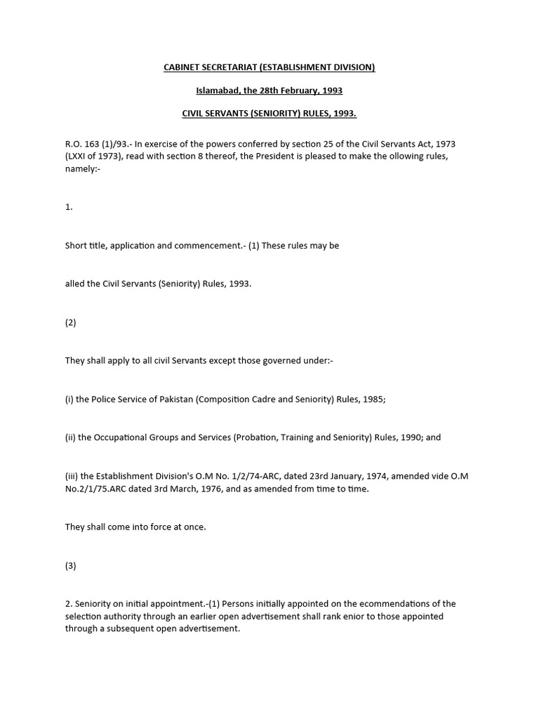 Seniority Rules 1993 | PDF | Finance & Money Management | Law