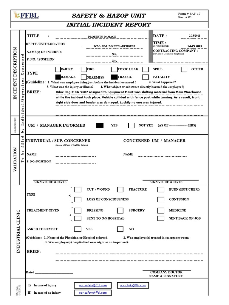 Initial Incident Report: Property Damage | PDF