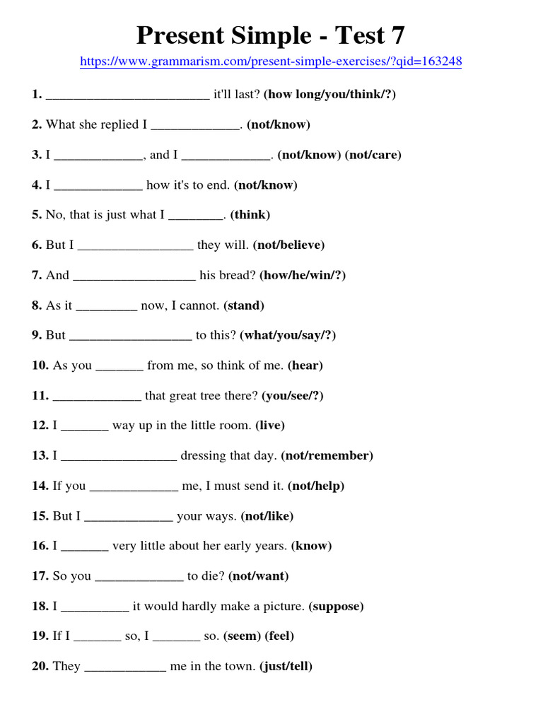 Grammarism Present Simple Test 7 1146227 | PDF