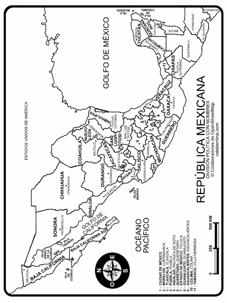 Mapa República Mexicana Con División Política, Con Nombres | PDF