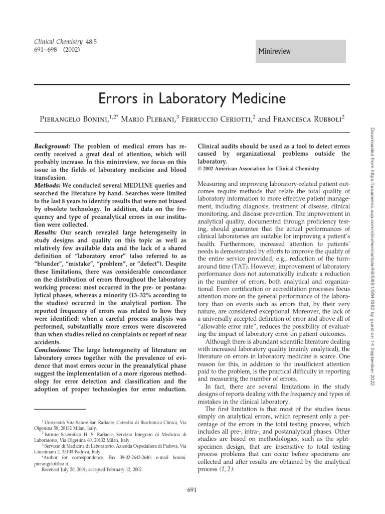 Errors in Laboratory Medicine - PLEBANI | PDF