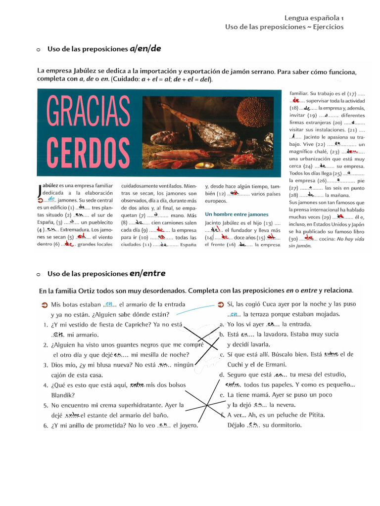 Uso de Las Preposiciones. Ejercicios | PDF