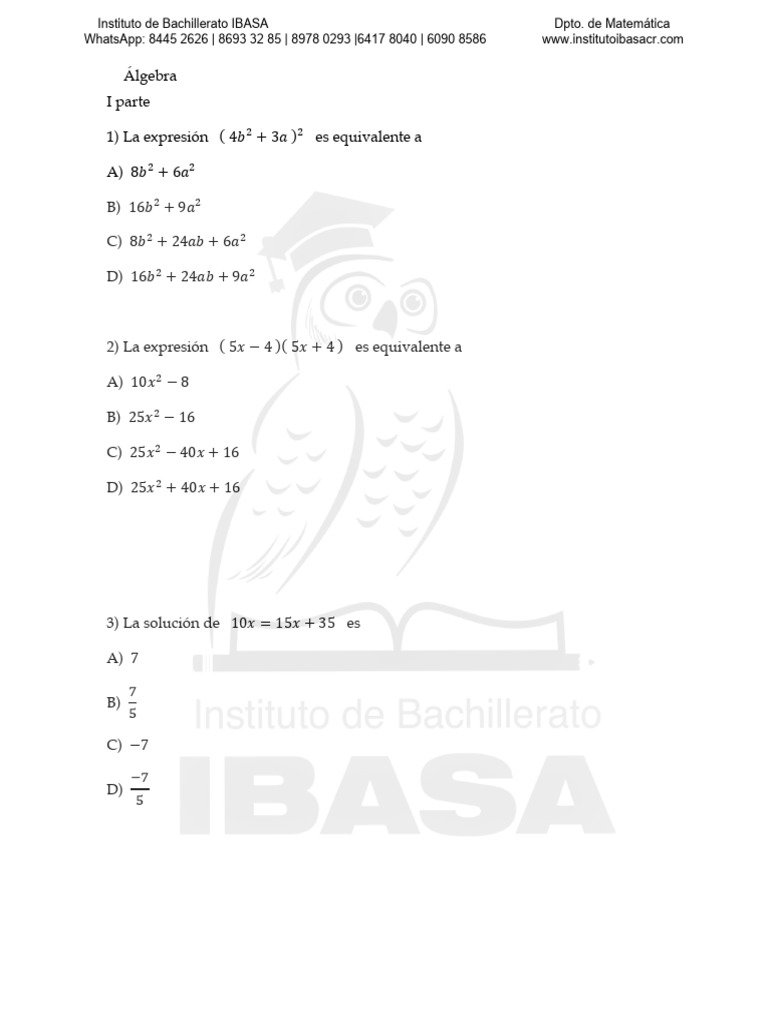 Lgebra PHC IBASA PDF | PDF | Matemáticas | Álgebra