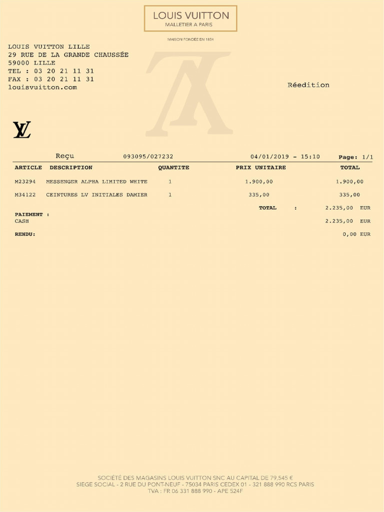 Facture Louis Vuitton | PDF