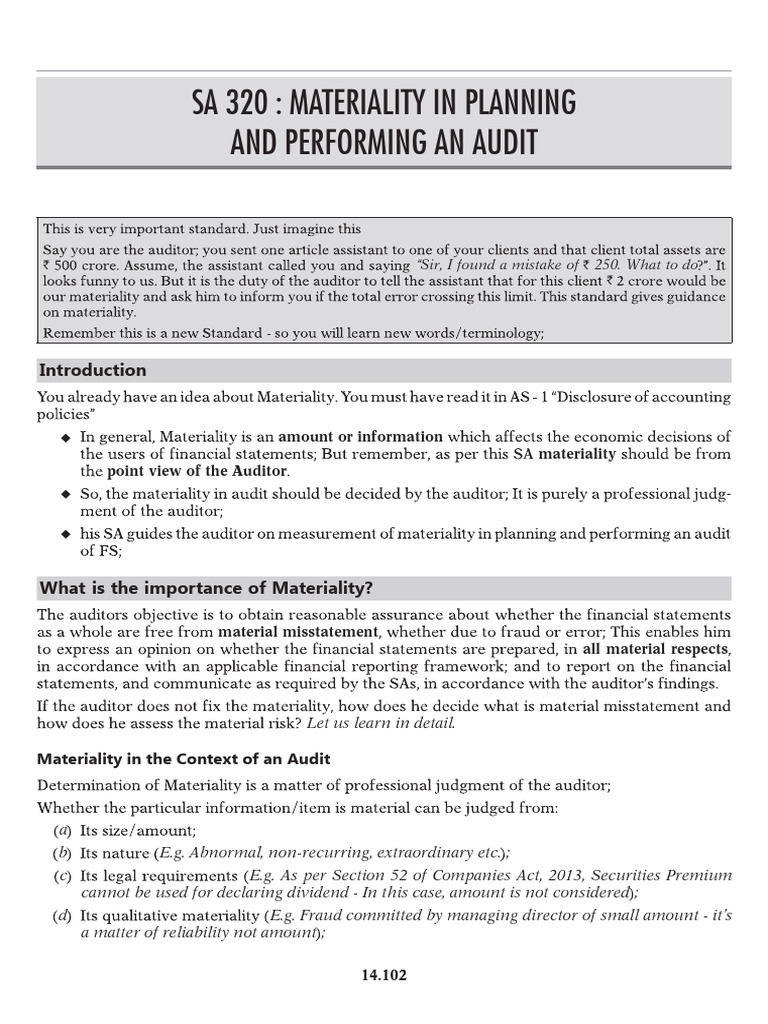 Sa 320 | PDF | Financial Audit | Audit