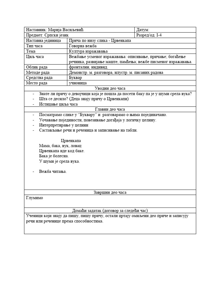 Prica U Slikama Crvenkapa Pripr | PDF