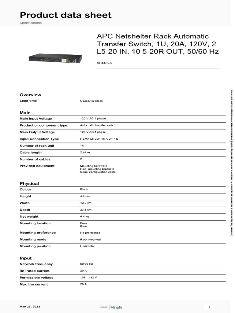 Rack-Mount Transfer Switches - AP4452A | PDF