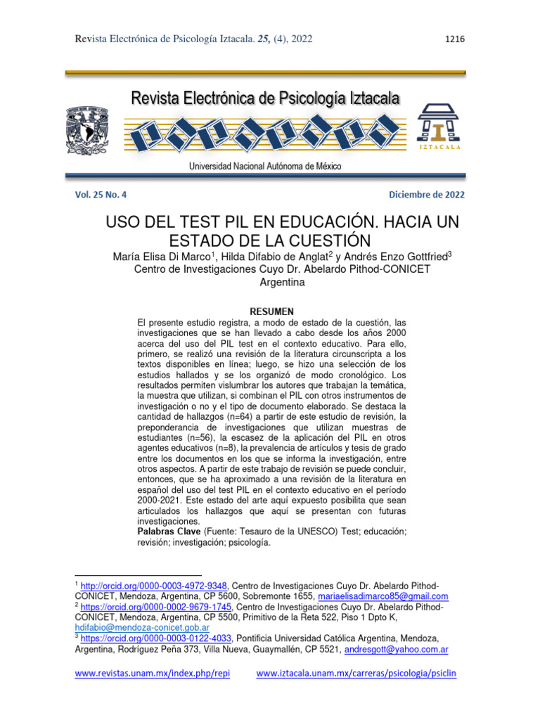 Uso del Test PIL en Educación: Revisión 2000-2021 | PDF | Sicología
