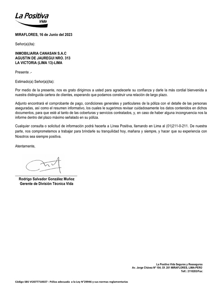 Contrato SCTR Pension y Salud - La Positiva - Junio 2023 | PDF