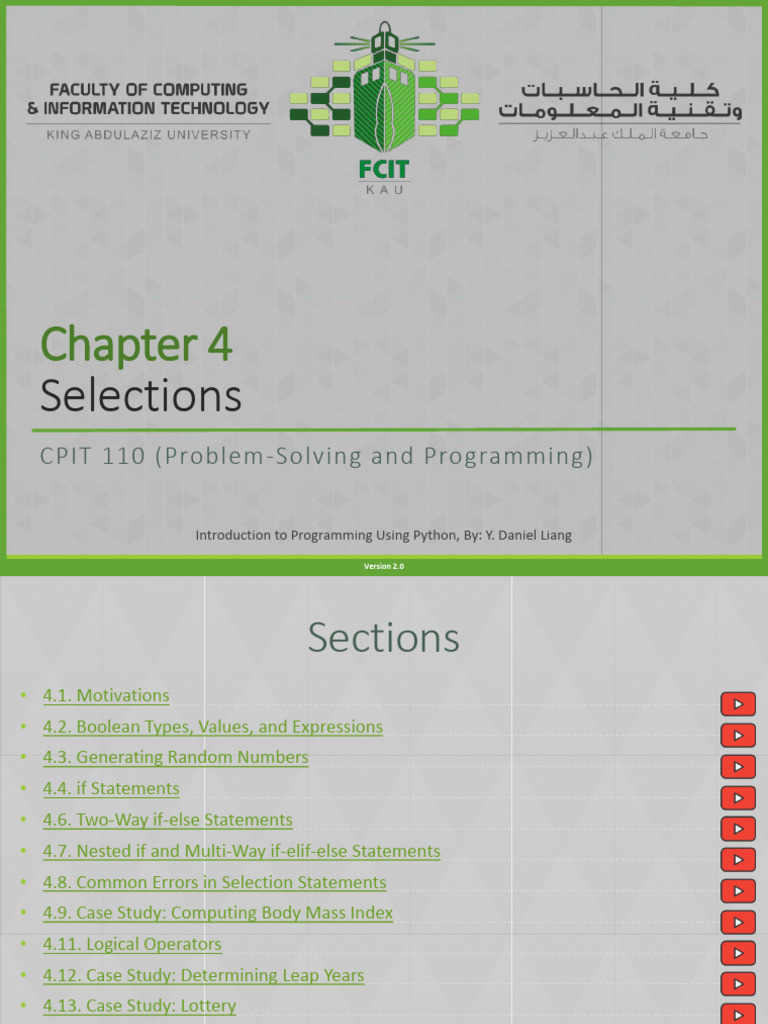 Chapter 4 - CPIT110 | PDF | Boolean Data Type | Integer (Computer Science)