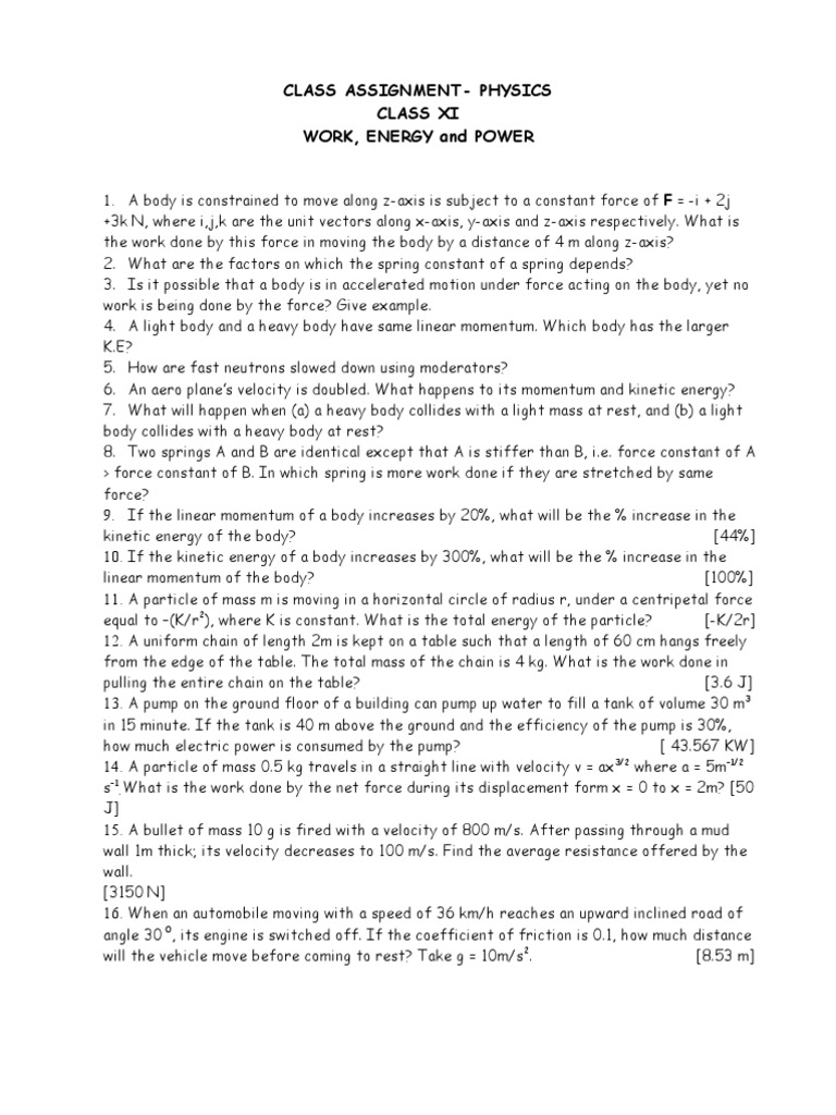 Practice Assignment Work Energy and Power | PDF | Collision | Force