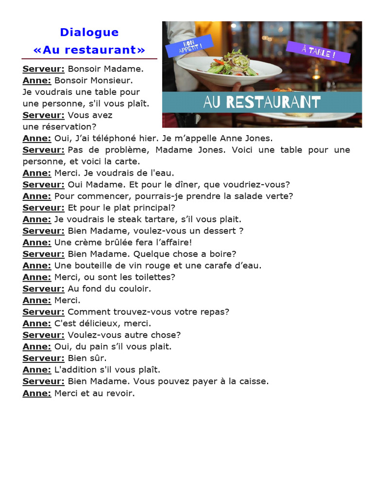 Dialogue au restaurant | PDF