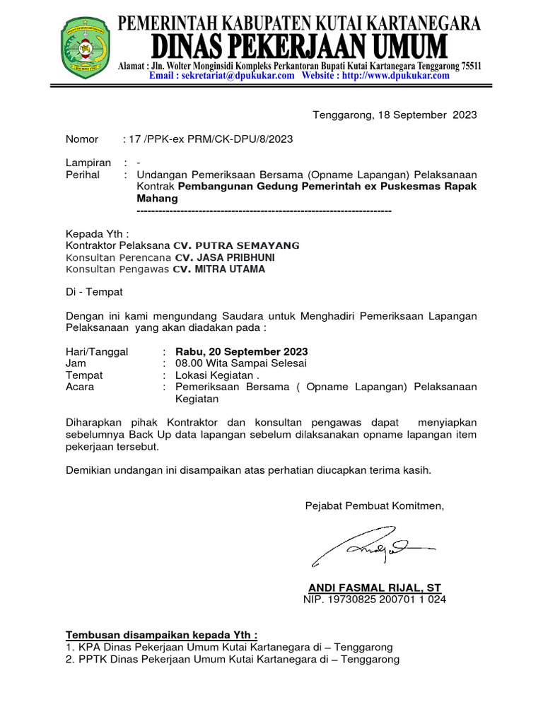 UNDANGAN RAPAT Opname Lapangan | PDF