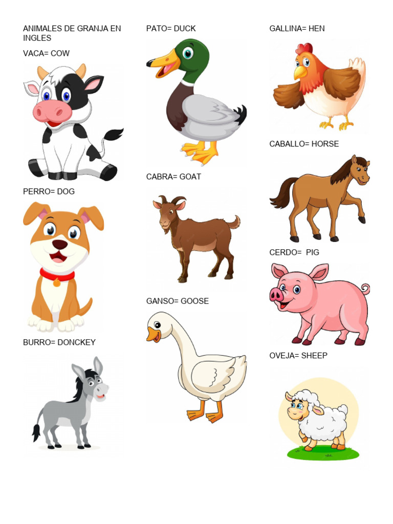 Animales de Granja en Ingles | PDF