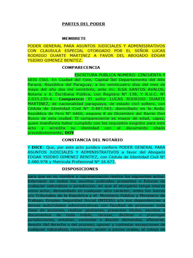 Partes Del Poder General Con Clausula Especial | PDF